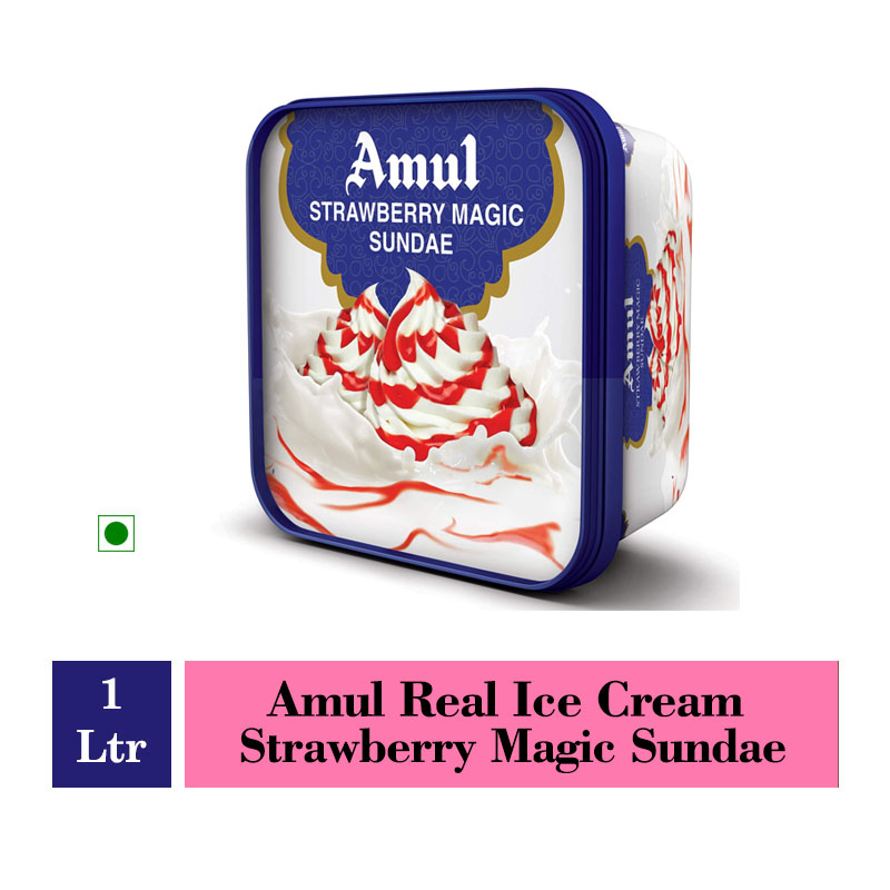 Amul Real Ice Cream Strawberry Magic Sundae - 1 Ltr